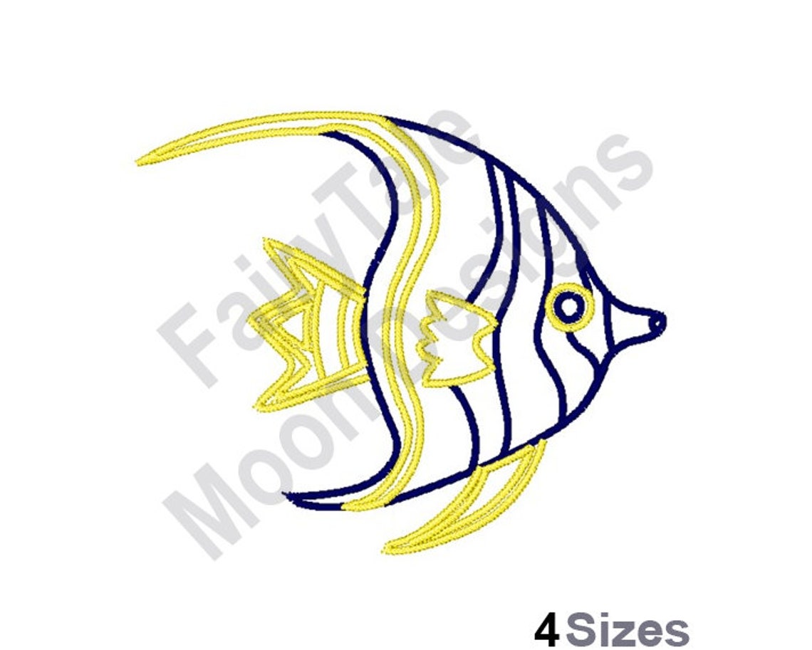 Angelfish Machine Embroidery Design Angelfish Outline | Etsy