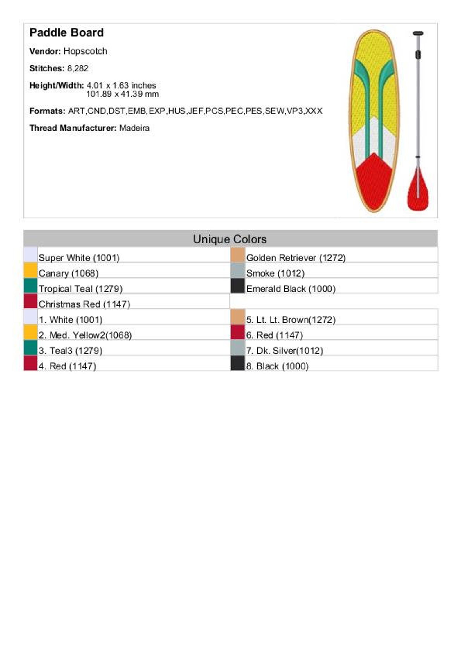 Paddle Board - Machine Embroidery Design, Paddleboarding Embroidery ...
