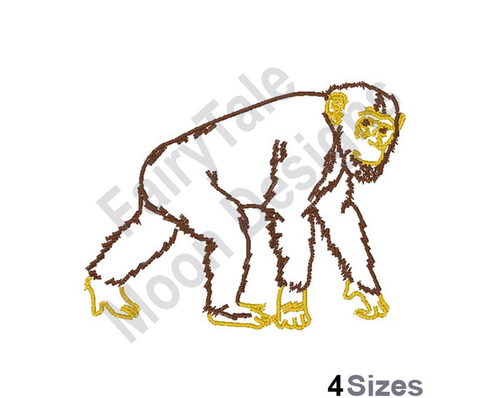 Chimpanzee Outline Machine Embroidery Design Chimp Outline - Etsy