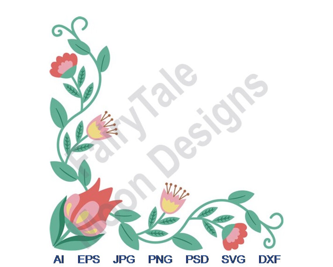 Flower Corner Svg Dxf Eps Png Jpg Vector Art Clipart - Etsy UK