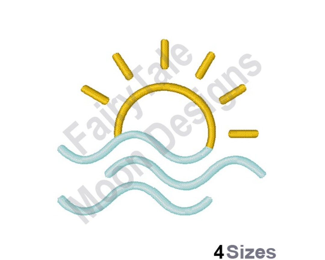 Ocean Sunrise - Machine Embroidery Design, Summer Waves Outline ...