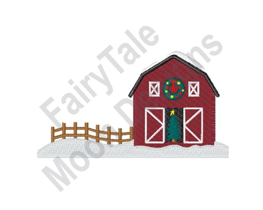 Christmas Barn - Machine Embroidery Design, Farm Christmas Embroidery ...