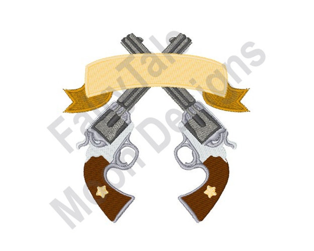 Pistol Ribbon - Machine Embroidery Design, Crossed Pistols Embroidery ...