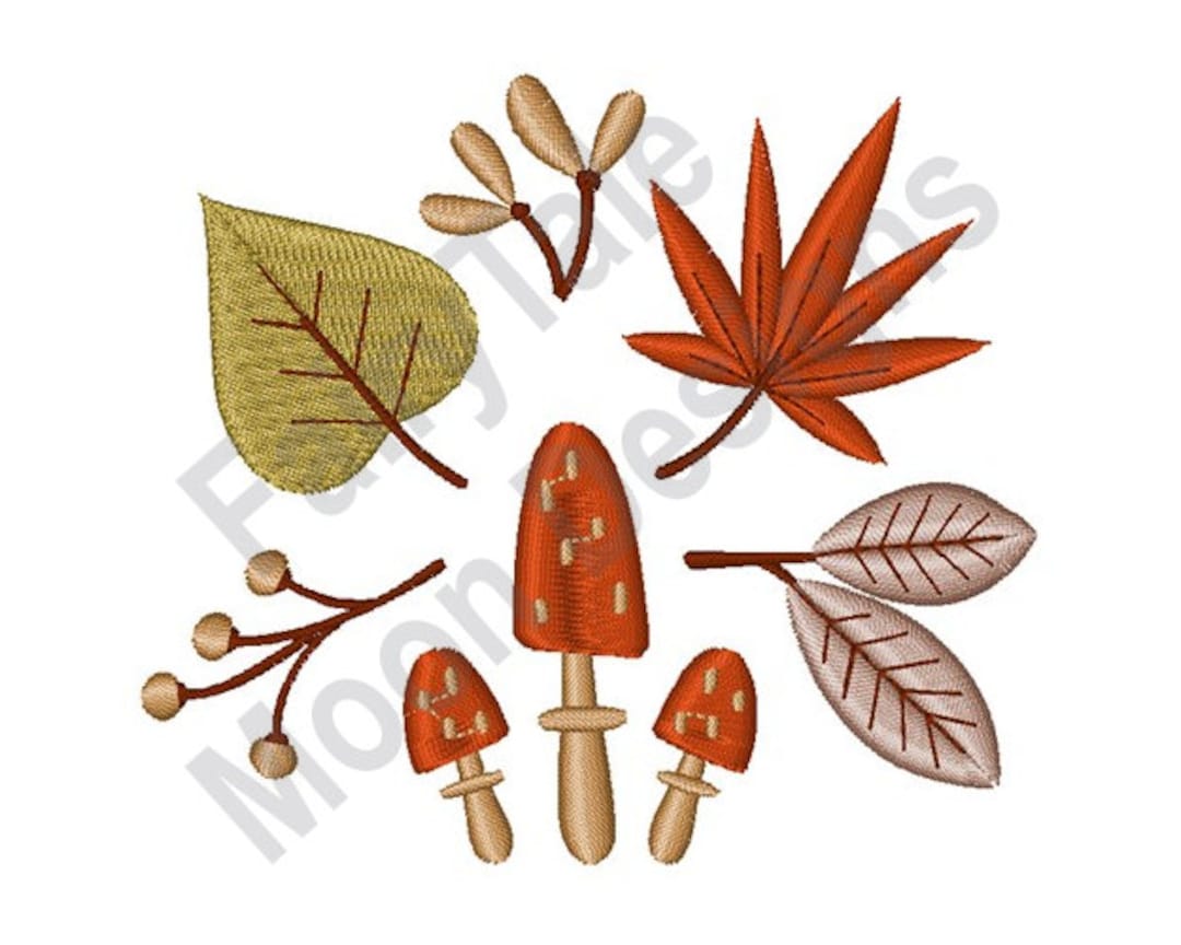 Fall Mushrooms & Leaves - Machine Embroidery Design, Autumn Leaf ...