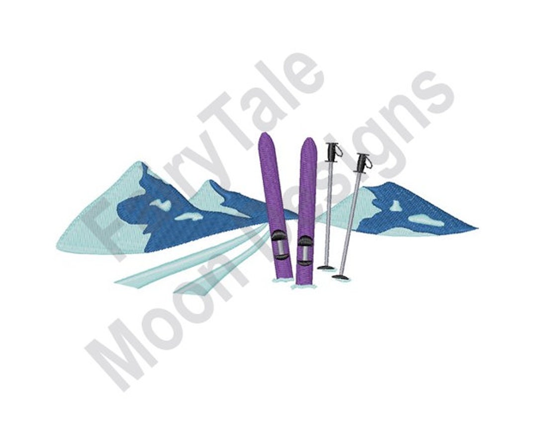 Skis & Mountains - Machine Embroidery Design, Winter Skiing Embroidery ...