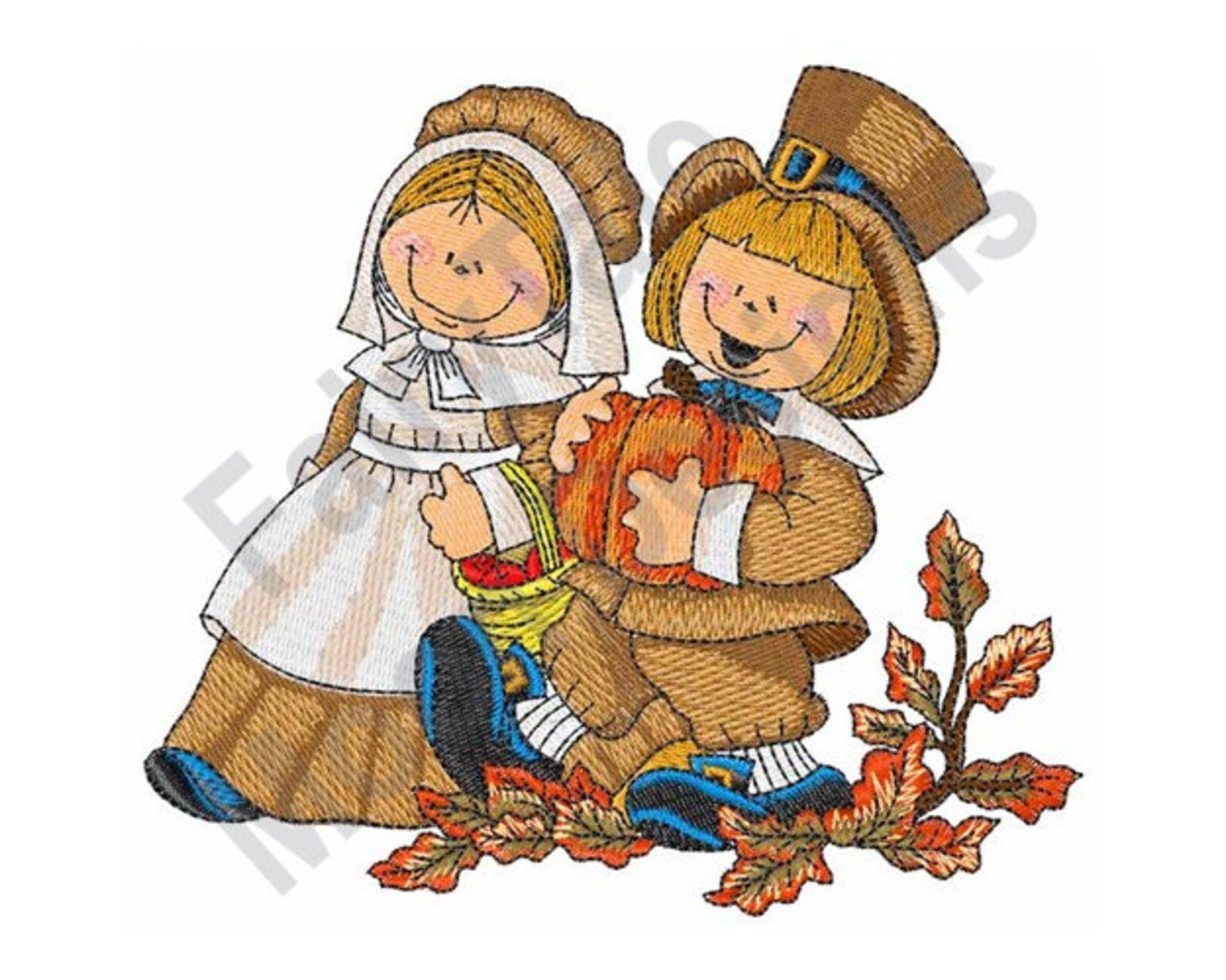 Thanksgiving Pilgrims - Machine Embroidery Design, Pilgrim Boy & Girl ...