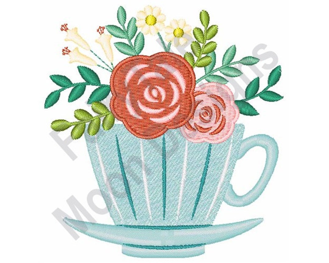 Floral Teacup - Machine Embroidery Design, Teacup Flowers Embroidery ...