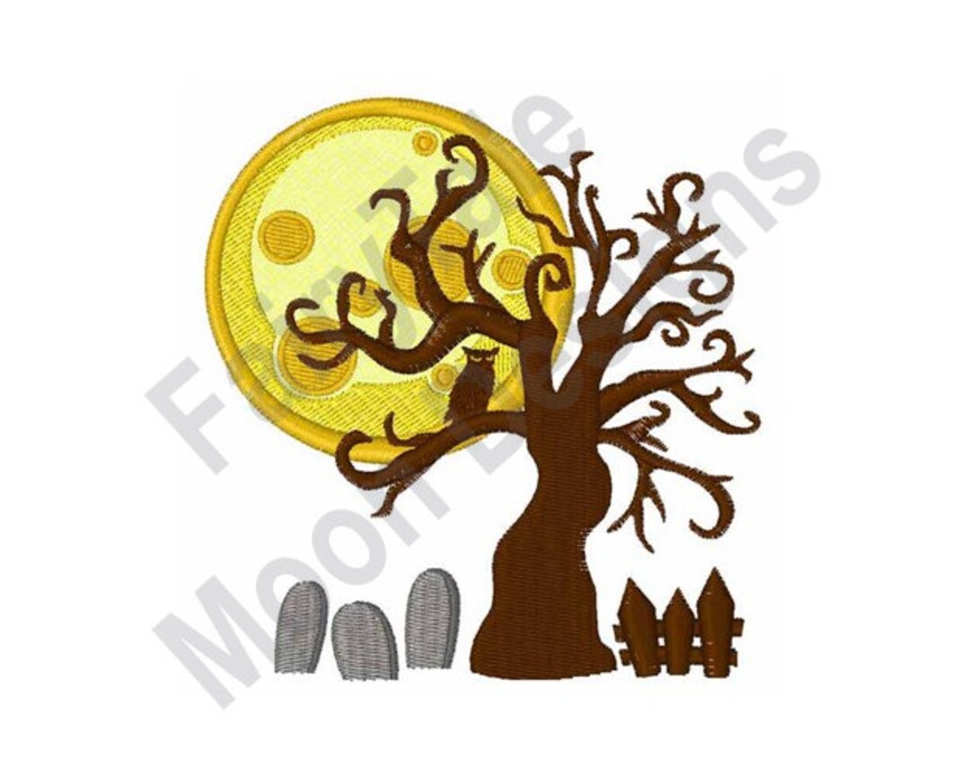 Haunted Graveyard Tree Machine Embroidery Design Halloween - Etsy