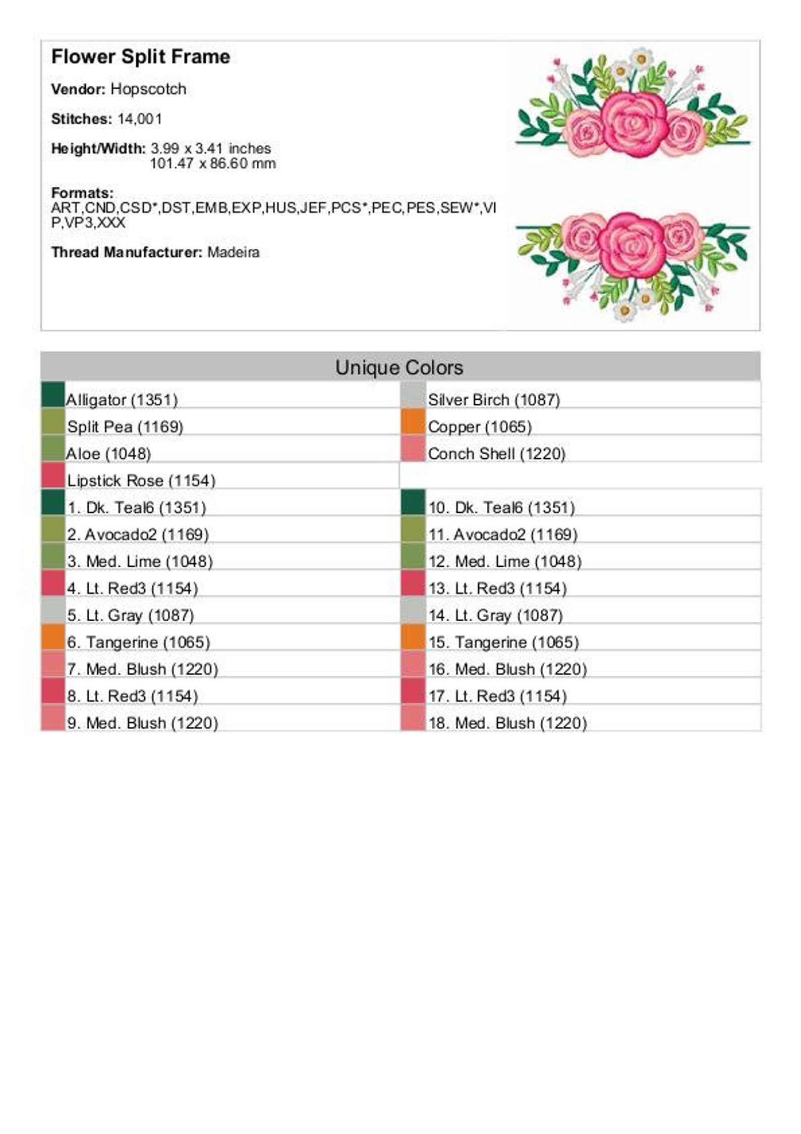 Flower Split Frame - Machine Embroidery Design, Red Roses Floral ...