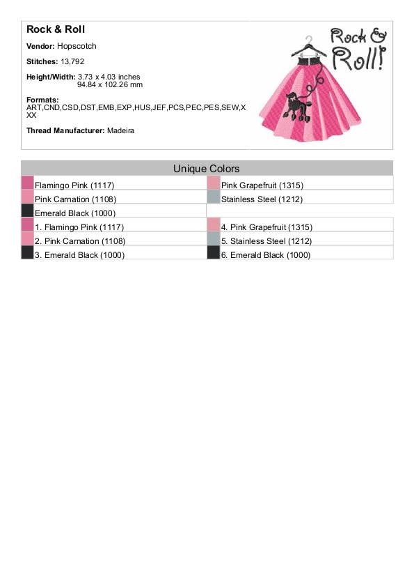 Rock & Roll Skirt Machine Embroidery Design Rock and Roll - Etsy