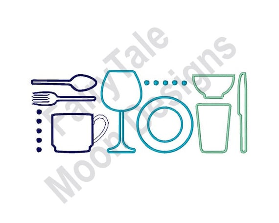 Kitchen Dishes Outline Machine Embroidery Design Kitchen | Etsy