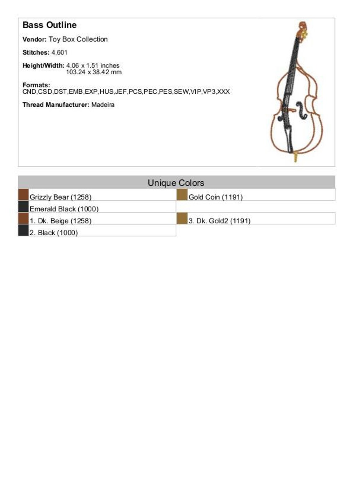 Bass Outline Machine Embroidery Design Double Bass Outline | Etsy