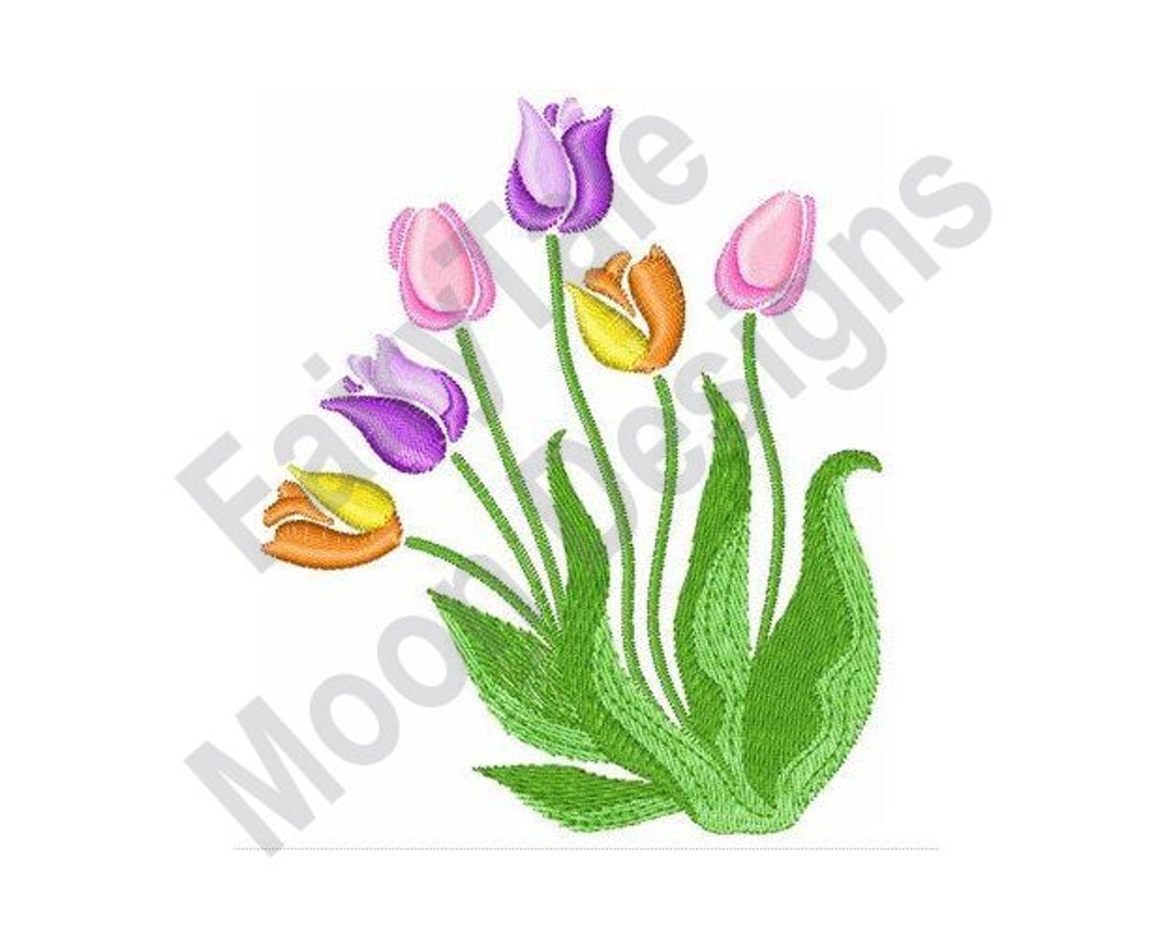 Colorful Tulips - Machine Embroidery Design, Tulips Bouquet Embroidery ...