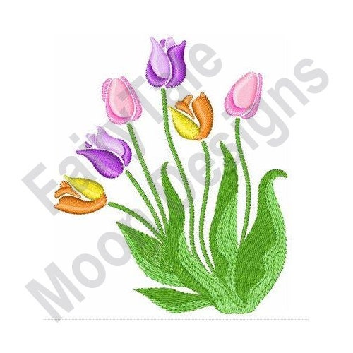 Colorful Tulips Machine Embroidery Design Tulips Bouquet | Etsy
