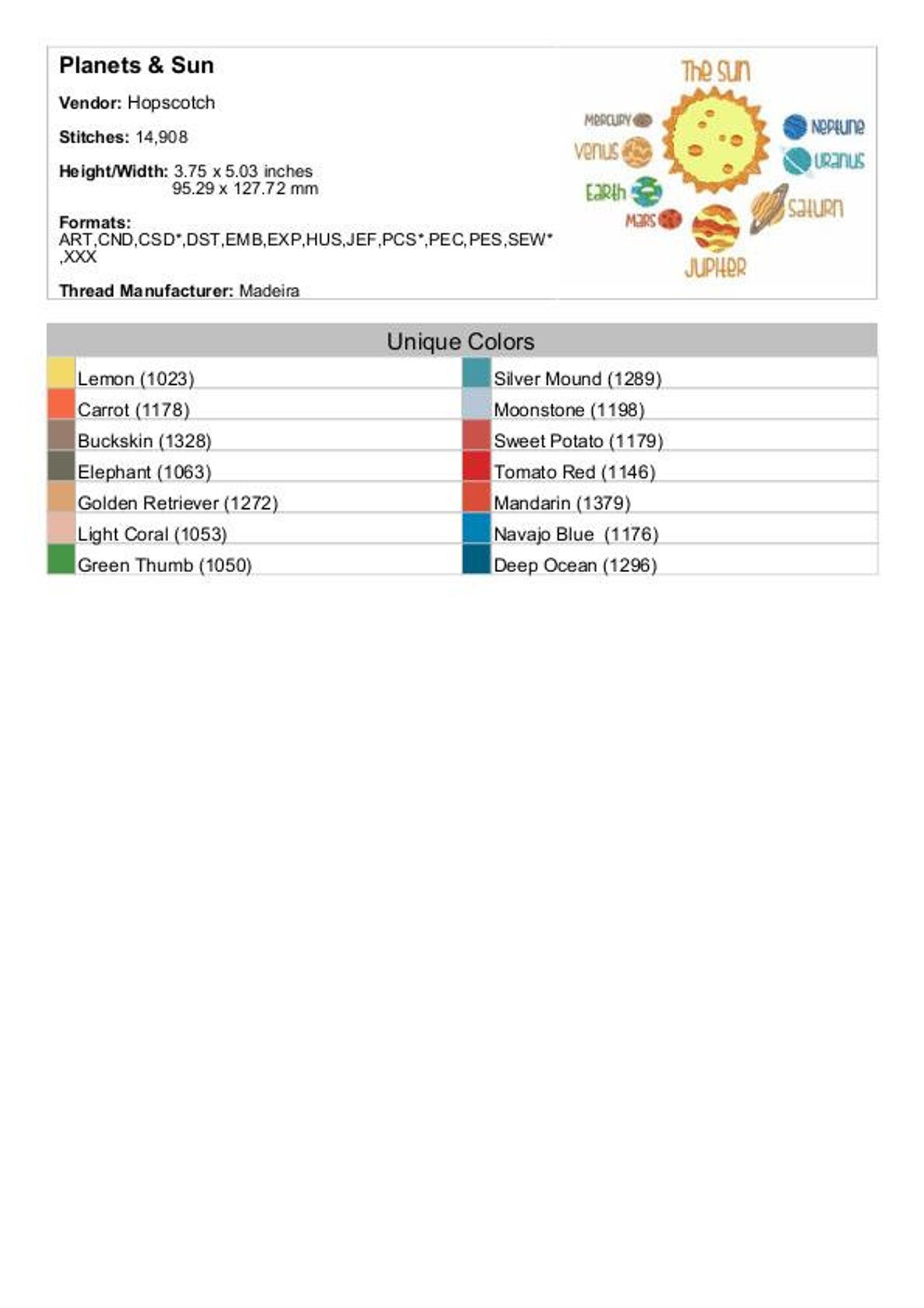 Solar System - Machine Embroidery Design, Sun & Planets Embroidery ...