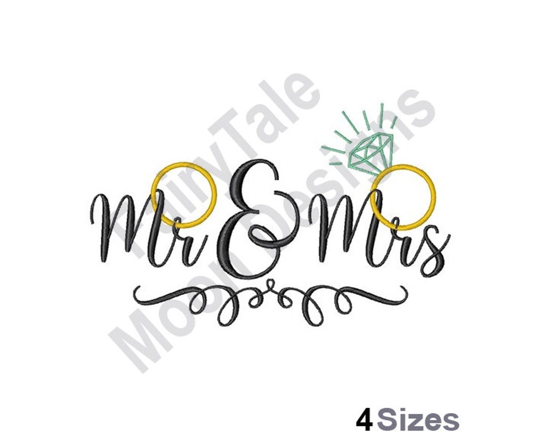 Mr & Mrs Wedding Rings - Machine Embroidery Design, Bridal Rings ...