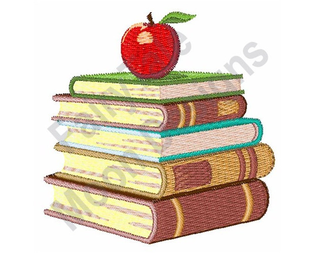 Apple & Books - Machine Embroidery Design, Reading Books Embroidery ...