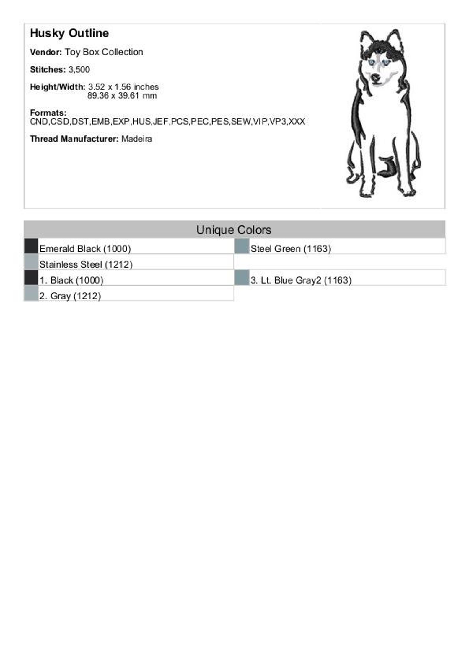 Husky Outline Machine Embroidery Design Sitting Siberian | Etsy