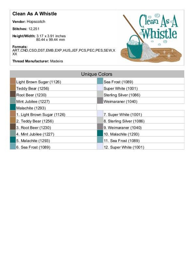 Clean as A Whistle Machine Embroidery Design Mop & Bucket | Etsy