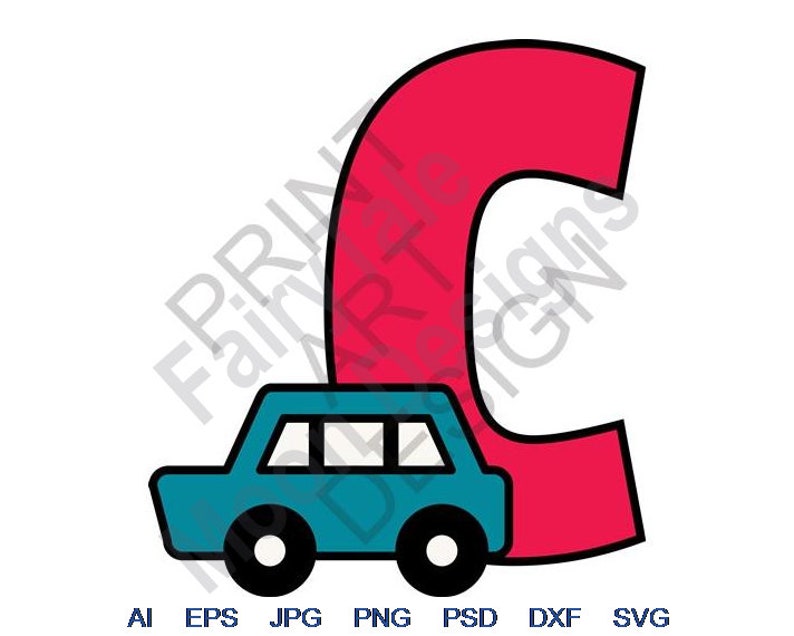 C for Car Svg Dxf Eps Png Jpg Vector Art Clipart Cut - Etsy