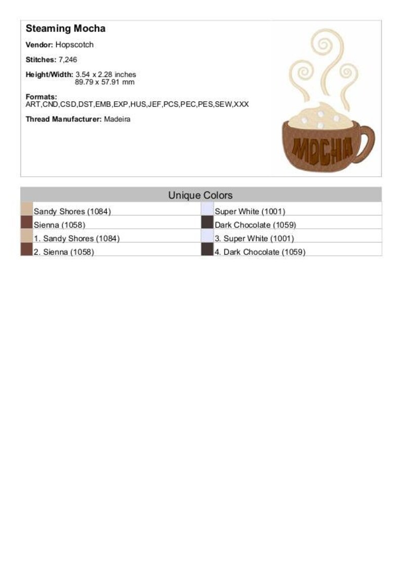 Steaming Mocha Machine Embroidery Design Caffe Mocha - Etsy