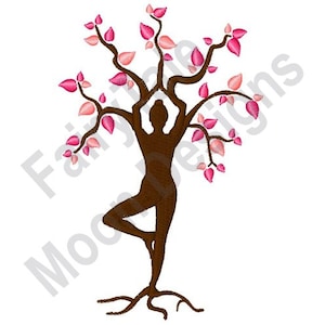 Yoga Tree - Machine Embroidery Design, Tree Pose Yoga Woman Embroidery ...