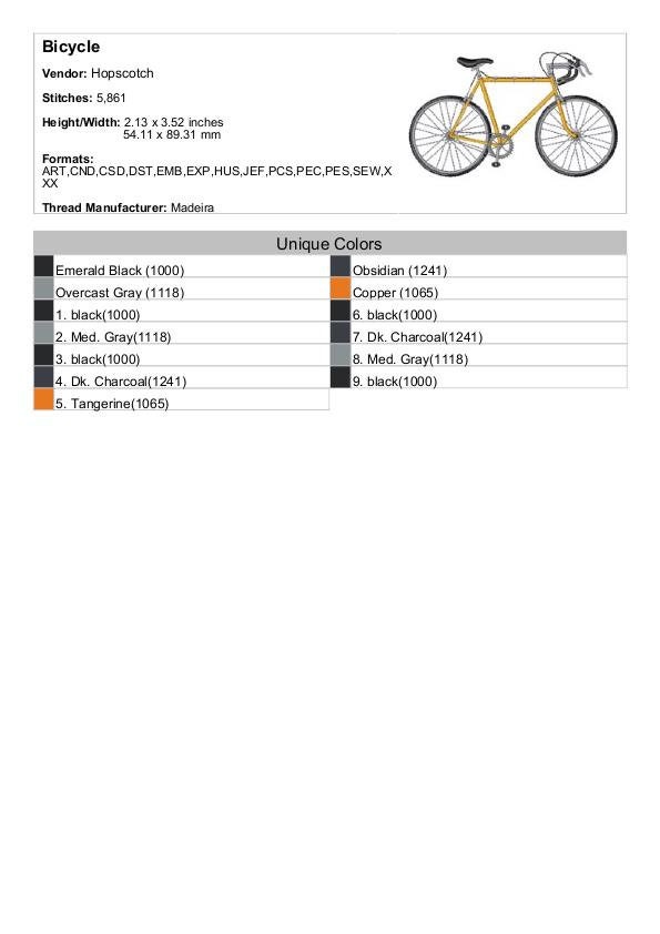 Bicycle Machine Embroidery Design Bike Embroidery Pattern | Etsy