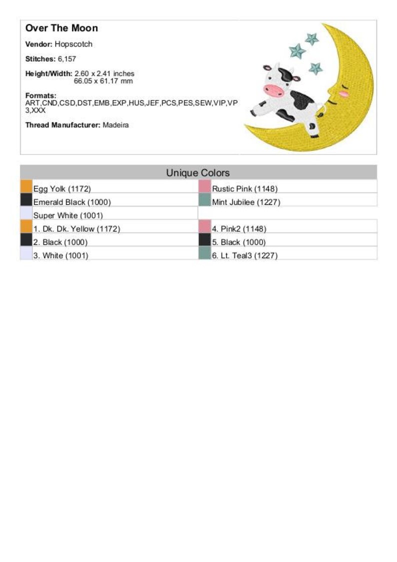 The Cow Over the Moon Machine Embroidery Design Nursery - Etsy