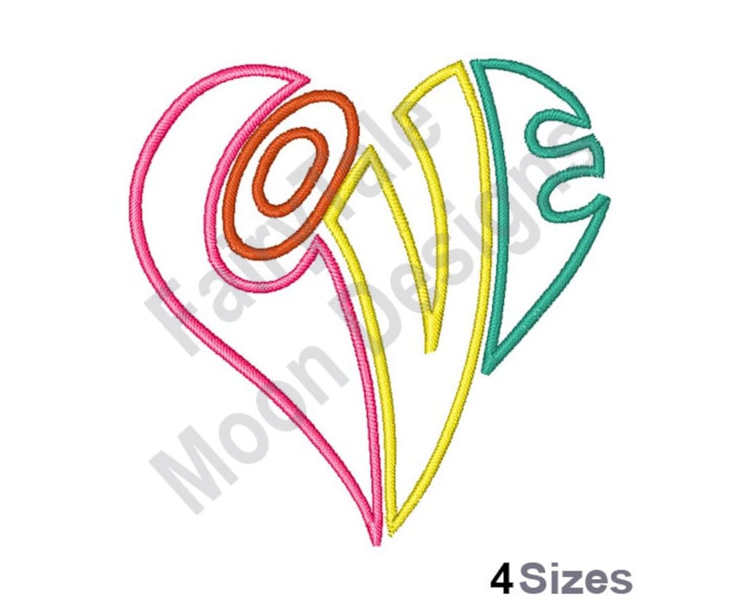 Love Heart - Machine Embroidery Design, Colored Heart Outline ...