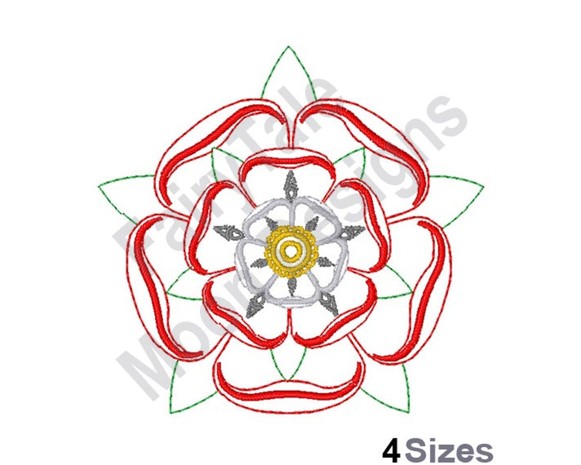 Tudor Rose Outline Machine Embroidery Design Union Rose - Etsy