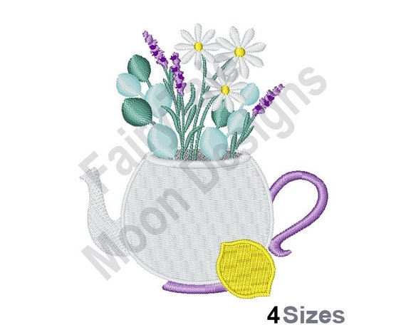Herbal Tea Pot Machine Embroidery Design Tea Herbs | Etsy