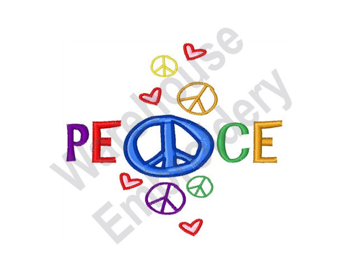 Peace Symbols & Hearts Machine Embroidery Design Peace Sign | Etsy