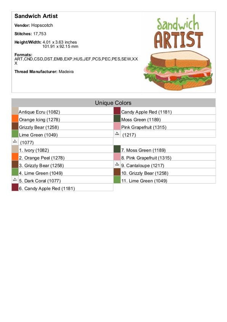 Sandwich Artist Machine Embroidery Design Bread Sandwich - Etsy