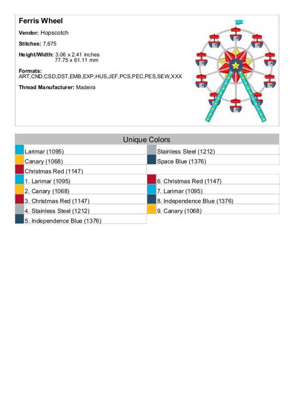 Ferris Wheel Machine Embroidery Design Giant Wheel | Etsy