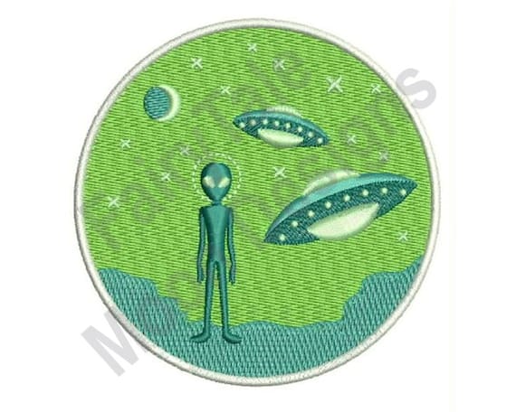 Alien in Space Machine Embroidery Design Alien Ship | Etsy