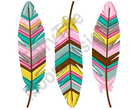 Ombre Feathers Machine Embroidery Design Colorful Boho - Etsy