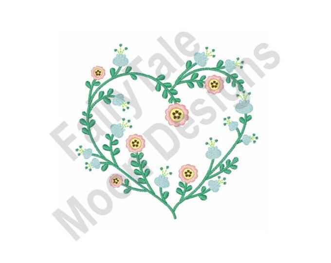 Yellow Floral Heart Wreath Hand Embroidery Pattern, Heart Shaped Wreath ...