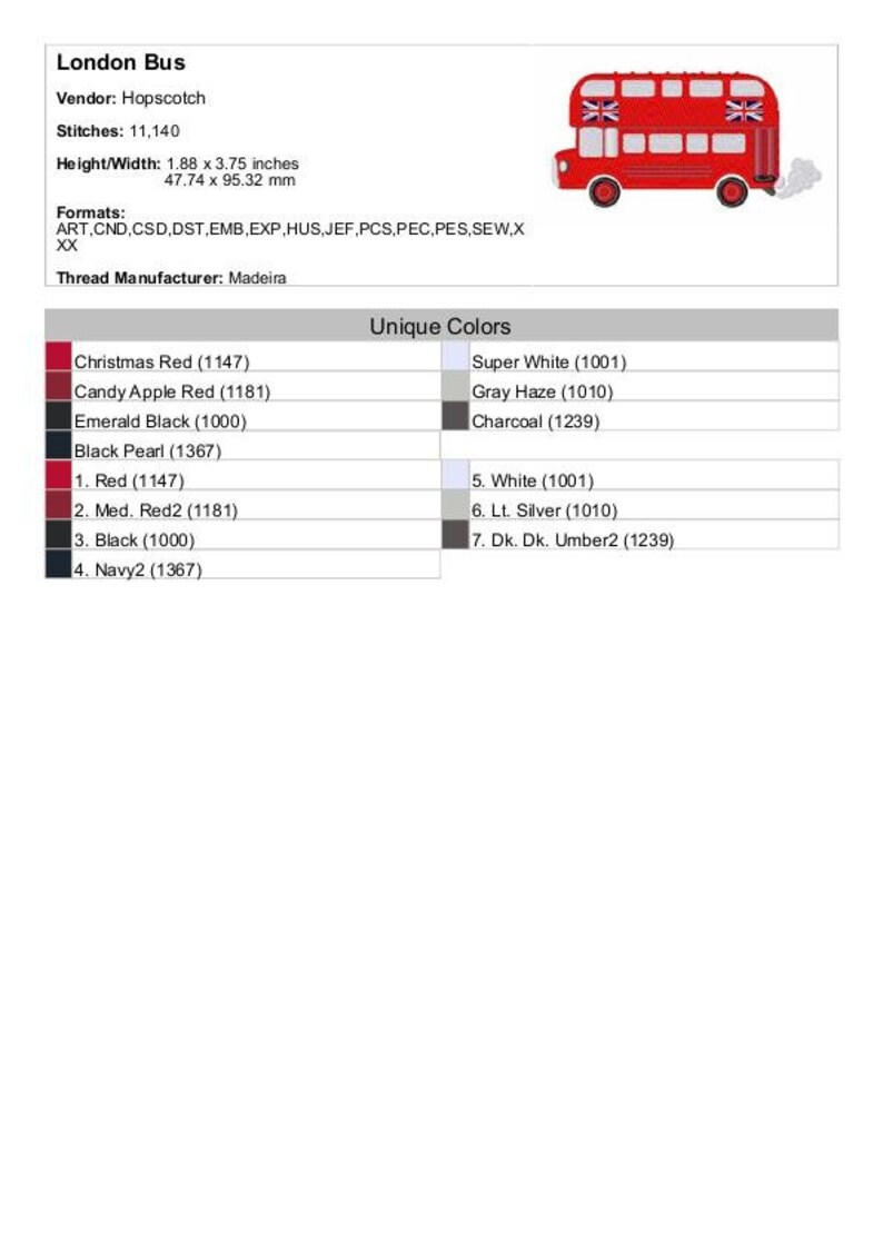 London Bus Machine Embroidery Design Double Decker Red Bus | Etsy