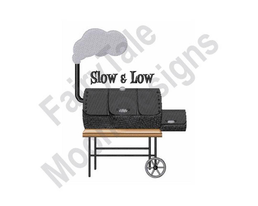 Slow & Low BBQ - Machine Embroidery Design, Vintage Charcoal Grill ...
