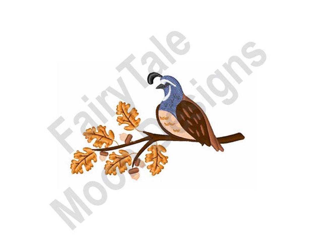 Partridge on Oak Tree Branch Machine Embroidery Design, Autumn Leaves ...