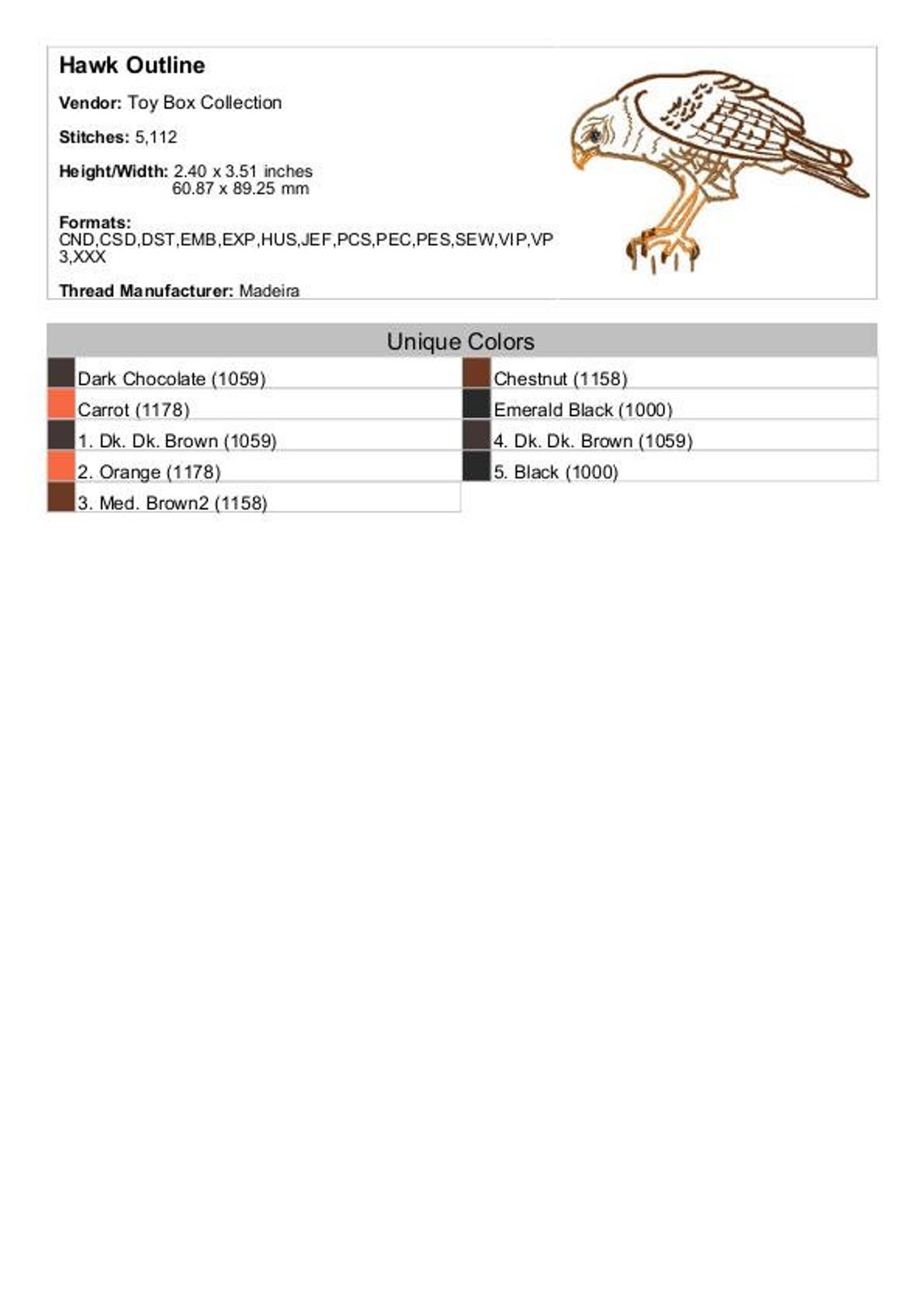 Hawk Machine Embroidery Design Hawk Outline Embroidery - Etsy