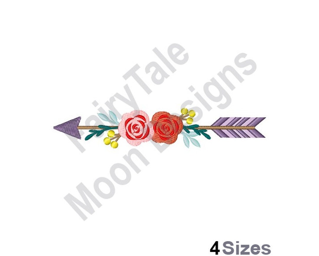 Roses & Arrow - Machine Embroidery Design, Flowers and Arrow Embroidery ...