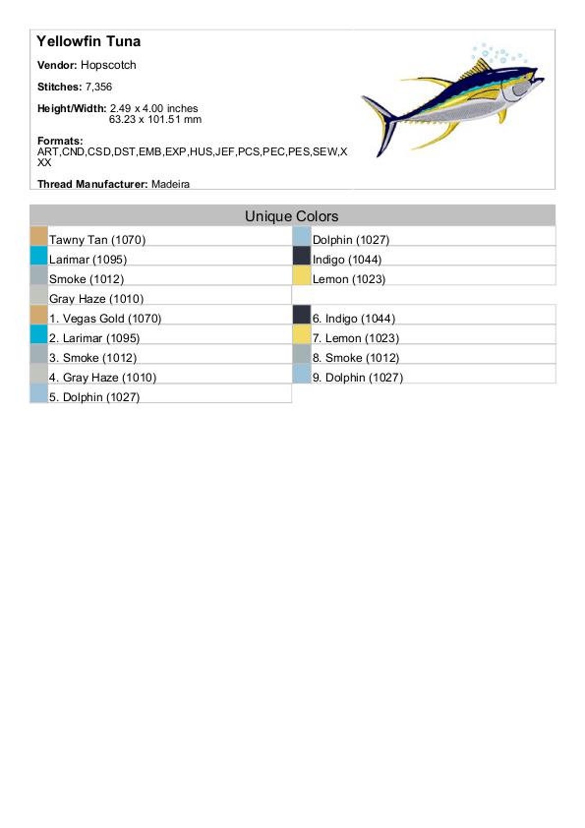 Yellowfin Tuna - Machine Embroidery Design, Yellowfin Tuna Embroidery ...