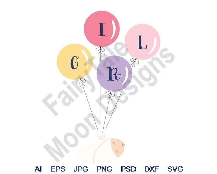 Girl Balloons Svg Dxf Eps Png Jpg Vector Art Clipart | Etsy