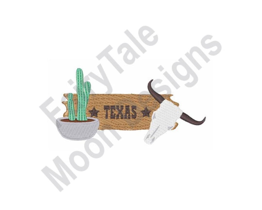 Texas Longhorn & Cactus Machine Embroidery Design, Texas Longhorn ...
