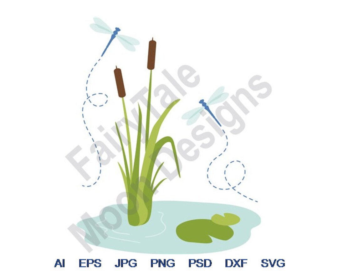 Cattails & Dragonflies - Svg, Dxf, Eps, Png, Jpg, Vector Art, Clipart ...