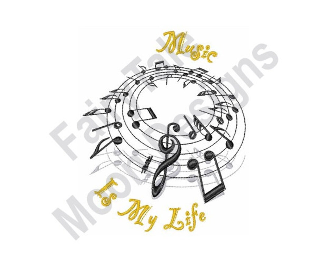 Music is My Life Machine Embroidery Design, Musical Notes Circle ...