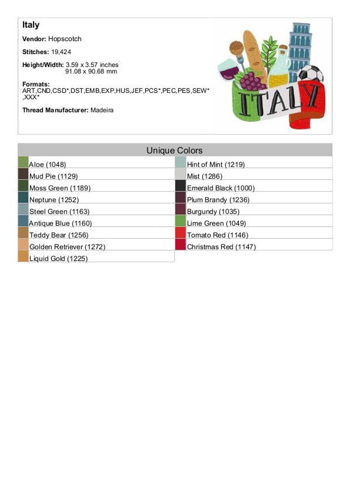 Italy - Machine Embroidery Design, Italian Flag Embroidery Pattern ...