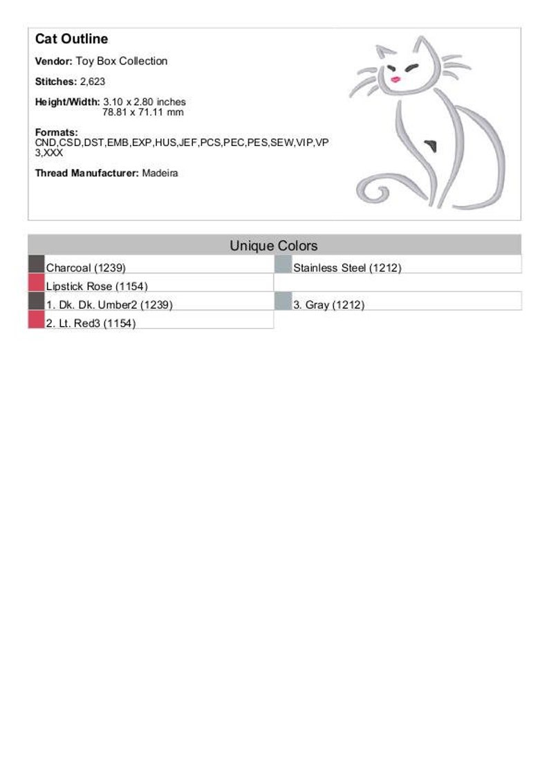 Cute Cat Machine Embroidery Design Cat Outline Embroidery - Etsy