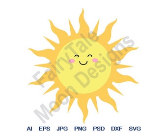 Smiling Sun Svg Dxf Eps Png Jpg Vector Art Clipart Cut - Etsy